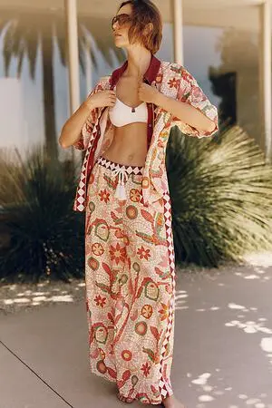 CELANDINE Wide-leg Printed Linen-viscose Pants - Peach