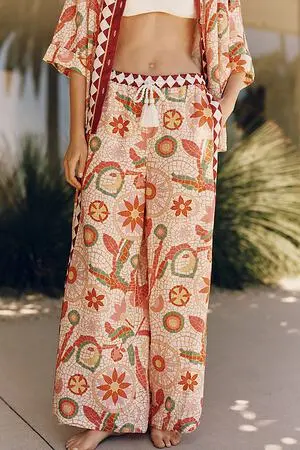 CELANDINE Wide-leg Printed Linen-viscose Pants