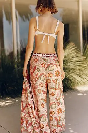 CELANDINE Wide-leg Printed Linen-viscose Pants