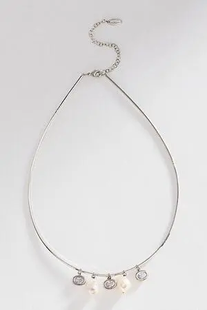 Anthropologie Mixed Pearl Collar Necklace - Silver