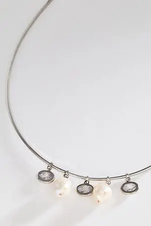 Anthropologie Mixed Pearl Collar Necklace - Silver