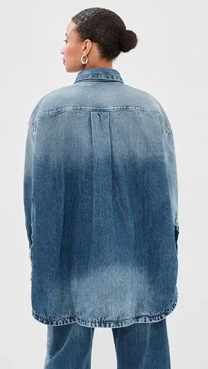 Attico Bomber Denim Button Down Shirt - Sky Blue
