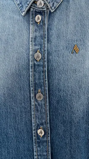 Attico Bomber Denim Button Down Shirt - Sky Blue
