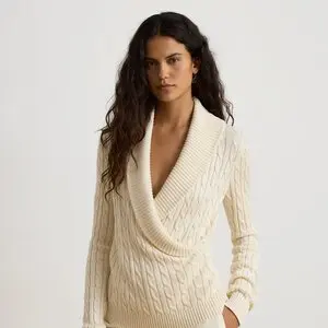 Ralph Lauren Cable Knit Shawl Collar Sweater - Mascarpone Cream