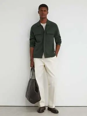 REISS Fleetwood Zip-up Cardigan - Dark Green