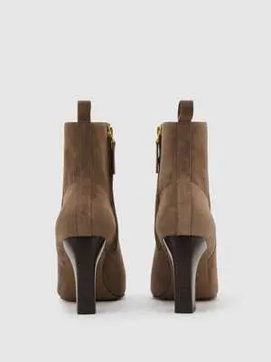 REISS Blakely Suede Chisel-toe Block-heel Ankle Boots - Taupe