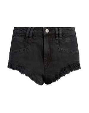 MARANT ETOILE High Waisted Cotton Denim Hotpants With Fringe Detail