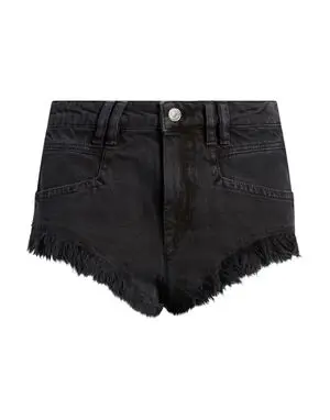 MARANT ETOILE High Waisted Cotton Denim Hotpants With Fringe Detail