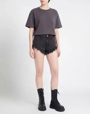 MARANT ETOILE High Waisted Cotton Denim Hotpants With Fringe Detail