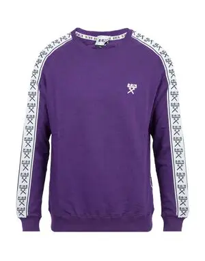 BERNA Cotton Crewneck Sweatshirt With Side Seam Stripes And Brand Logo - Purple