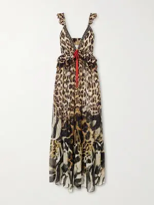 Camilla Leotigra Land" Crystal-embellished Animal-print Silk Maxi Dress - Multi