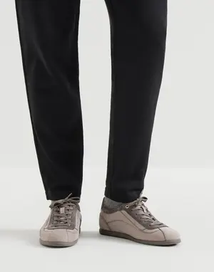 Brunello Cucinelli Nubuck And Suede Lace-up Sneakers With Slim Outsole - Stone Gray