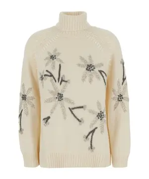 P.a.r.o.s.h Floral Embroidered High Neck Knitted Sweater