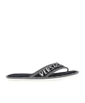 Versace Logo-embroidered Terry Slippers - Avy Blue