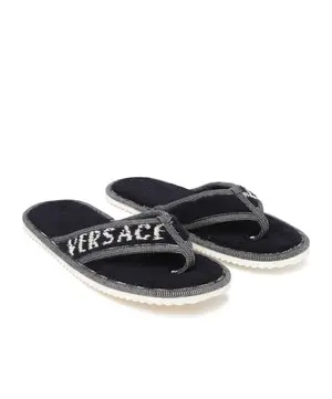 Versace Logo-embroidered Terry Slippers - Avy Blue