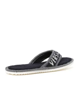 Versace Logo-embroidered Terry Slippers - Avy Blue