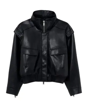 SELF-PORTRAIT Faux Leather Bomber Jacket