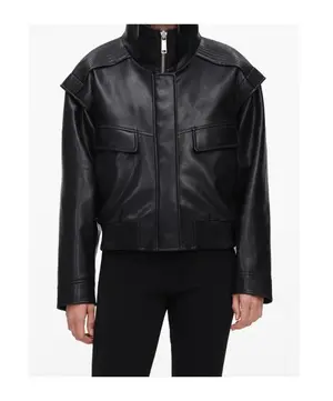 SELF-PORTRAIT Faux Leather Bomber Jacket