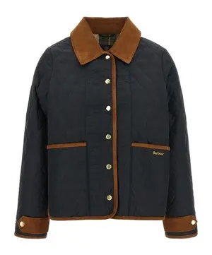 Barbour Quilted Jacket With Corduroy Collar And Logo Embroidery