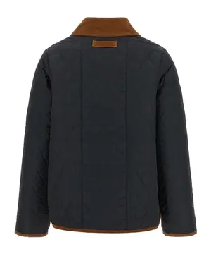 Barbour Quilted Jacket With Corduroy Collar And Logo Embroidery