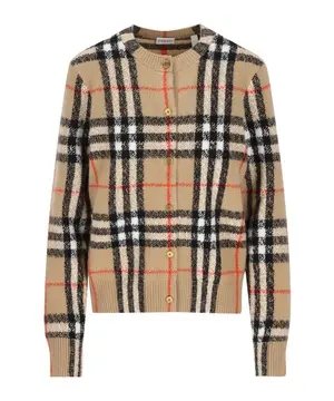 Burberry Checked Crewneck Buttoned Cardigan