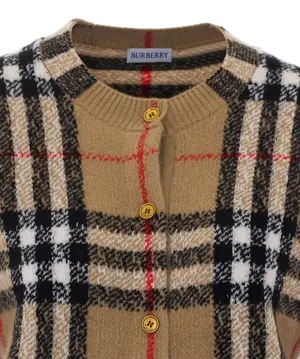 Burberry Checked Crewneck Buttoned Cardigan