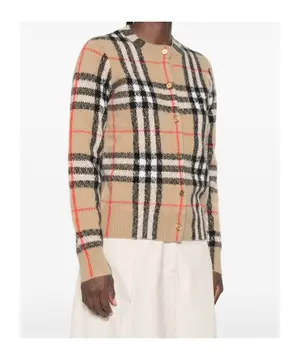 Burberry Checked Crewneck Buttoned Cardigan