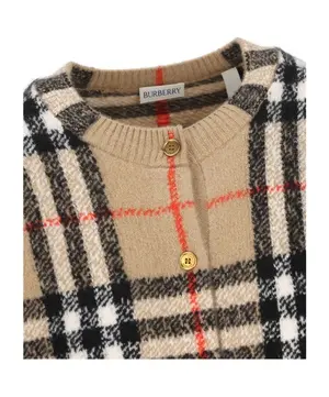 Burberry Checked Crewneck Buttoned Cardigan