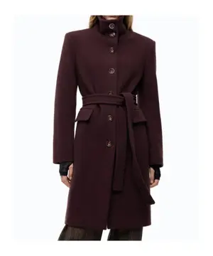 Pinko High Neck Belted Coat - Bordeaux