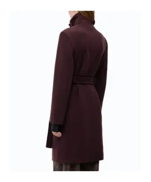 Pinko High Neck Belted Coat - Bordeaux