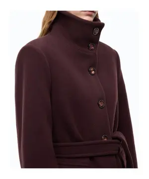 Pinko High Neck Belted Coat - Bordeaux