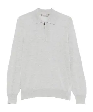 Canali Quarter-zip Knitted Polo Shirt - Light Gray