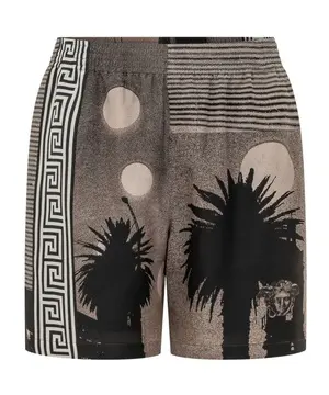 Versace Palm Print Elastic Waist Shorts - Multi-color