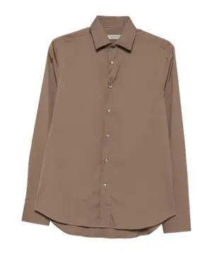 Canali Spread-collar Long-sleeve Shirt - Brown