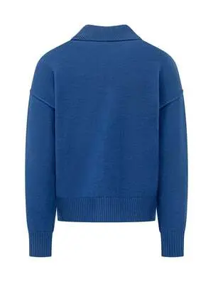 AMI Paris Long Sleeve Knit Polo With Heart Logo