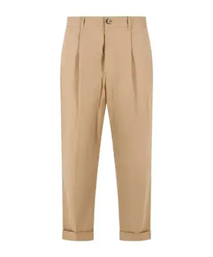 AMI Paris Pleated Straight Leg Trousers - Nude