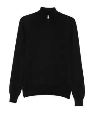 Tagliatore Quarter-zip Knitted Polo Shirt - Black
