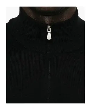 Tagliatore Quarter-zip Knitted Polo Shirt - Black