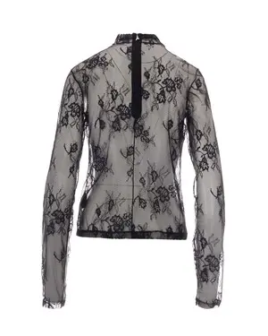 Patrizia Pepe Lace Overlay High Neck Long Sleeve Top