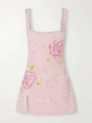 CLIO PEPPIATT Peony Embellished Stretch-mesh Mini Dress - Pink