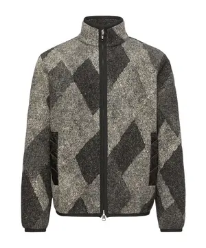 Moncler Diamond Pattern Wool Blend Zip-up Cardigan
