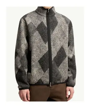 Moncler Diamond Pattern Wool Blend Zip-up Cardigan