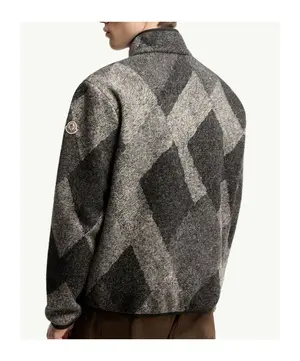 Moncler Diamond Pattern Wool Blend Zip-up Cardigan