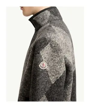 Moncler Diamond Pattern Wool Blend Zip-up Cardigan