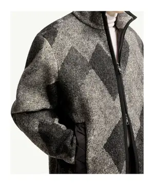 Moncler Diamond Pattern Wool Blend Zip-up Cardigan