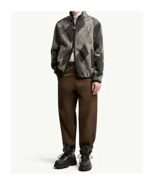 Moncler Diamond Pattern Wool Blend Zip-up Cardigan