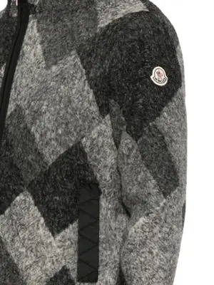 Moncler Diamond Pattern Wool Blend Zip-up Cardigan - Grey