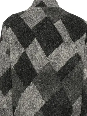 Moncler Diamond Pattern Wool Blend Zip-up Cardigan - Grey