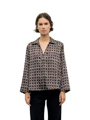Gerard Darel Lorra Geometric Collared Top - Brown