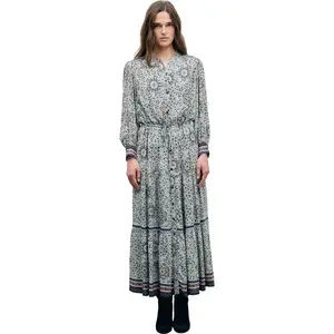 Gerard Darel Cyril Long Sleeve V-neck Maxi Dress - Sky Blue
